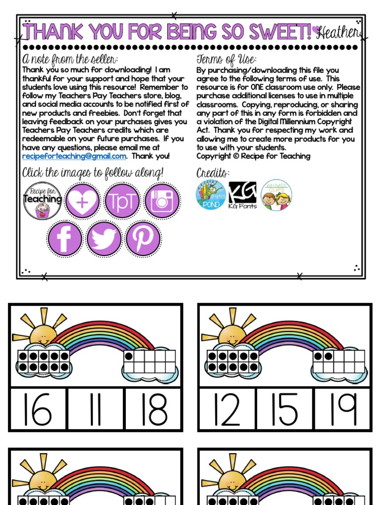 Teen Number Rainbow Clip Cards | PDF | Intellectual Works ...