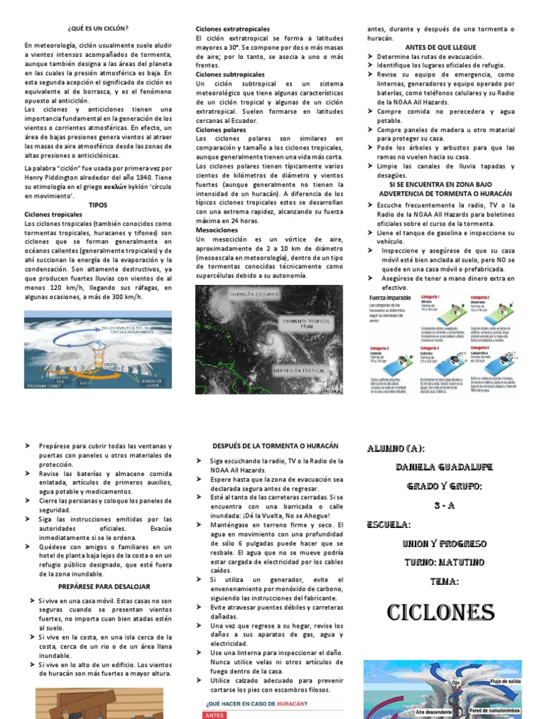 Triptico Qué Es Un Ciclón | PDF | Ciclones tropicales | Fenómenos Meteorológicos