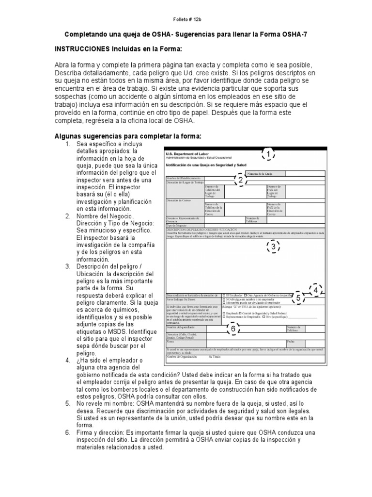 Como Llenar Una Queja OSHA PDF | PDF | Administración de Seguridad y ...