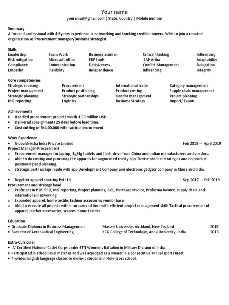 ATS Compliant Resume | PDF | Procurement | Strategic Management