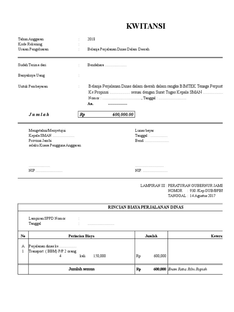 Kwitansi Perjalanan Dinas | PDF