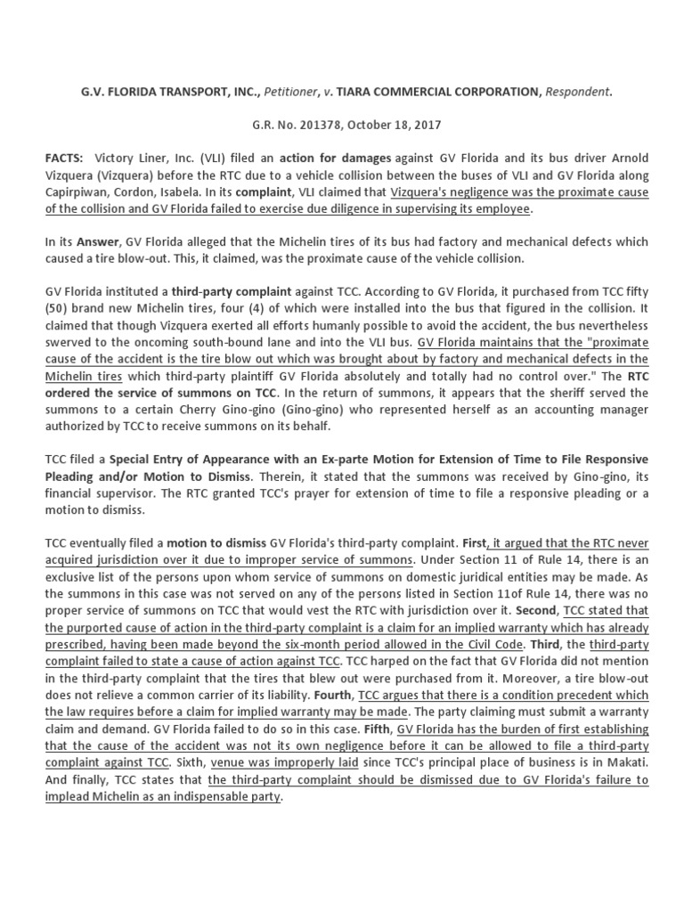 GV FLORIDA vs. TIARA Case Digest | PDF | Certiorari | Lawsuit