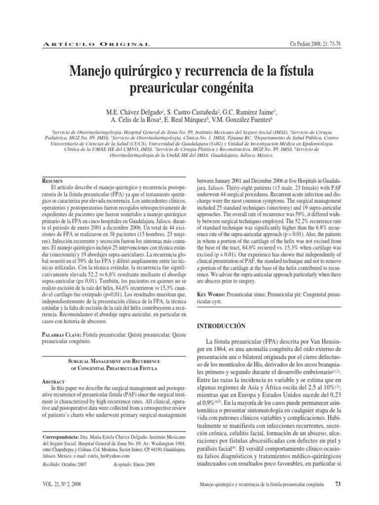 Fistula Preauricular 2008 PDF | PDF | Especialidades Medicas | Ciencias ...