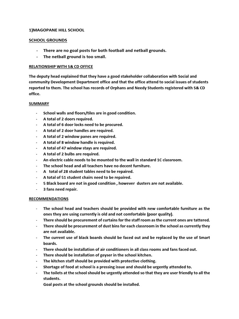 School Inspection Report Summary | PDF | Window | Classroom
