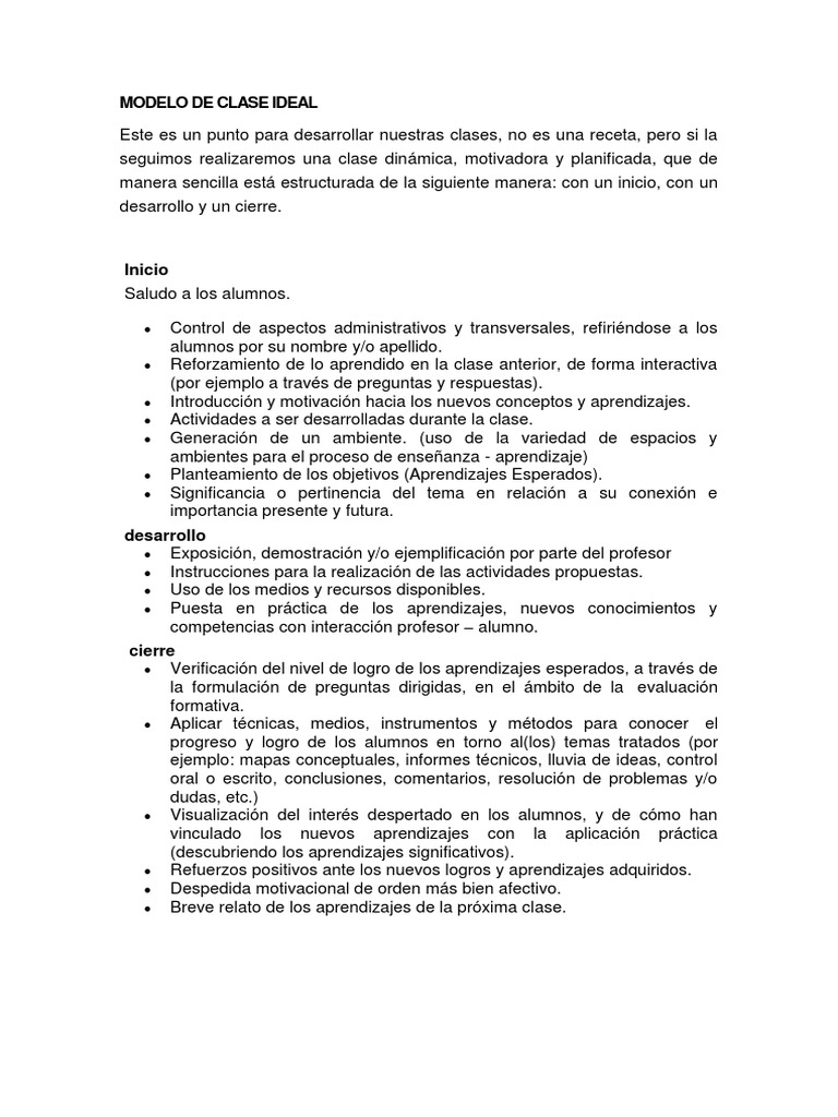 Modelo de Clase Ideal | PDF | Salón de clases | Maestros