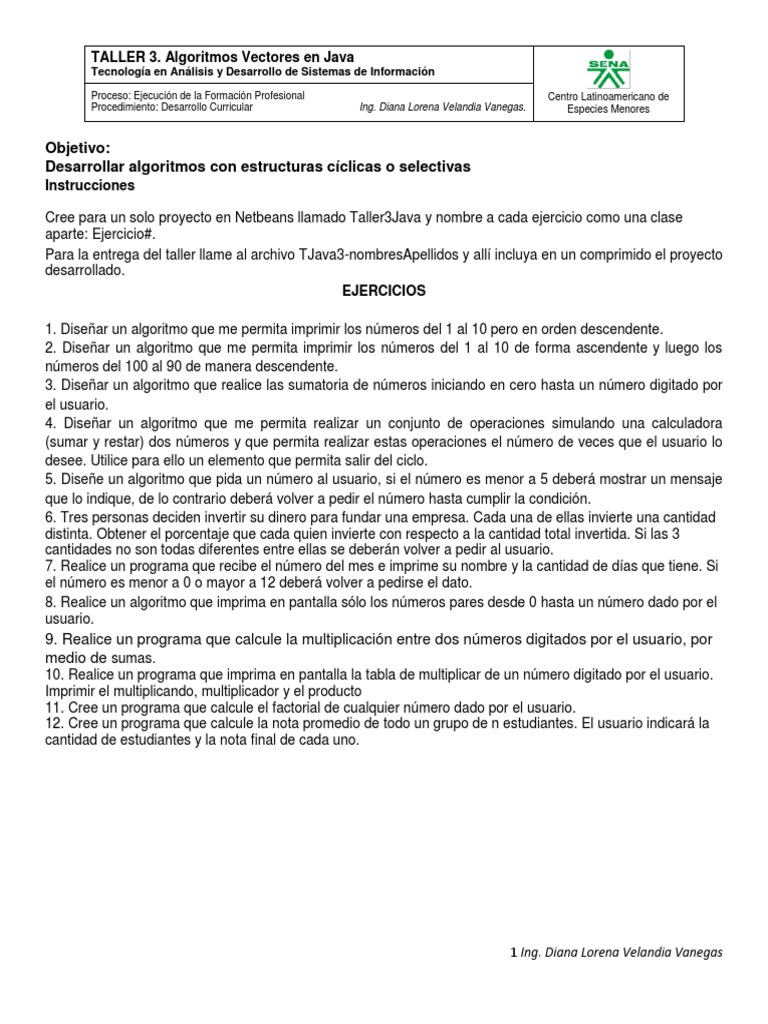 Taller 3. Algoritmos Ciclos Java | PDF | Algoritmos | Programa de computadora