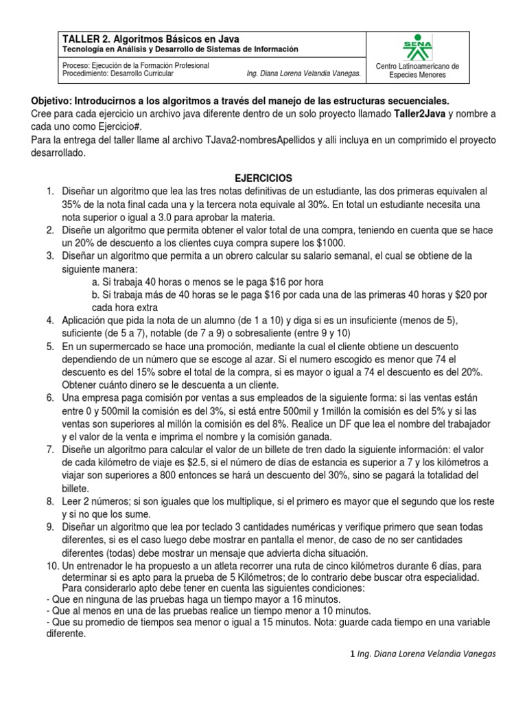 Taller 2. Algoritmos Básicos Java PDF | PDF | Algoritmos | Java ...