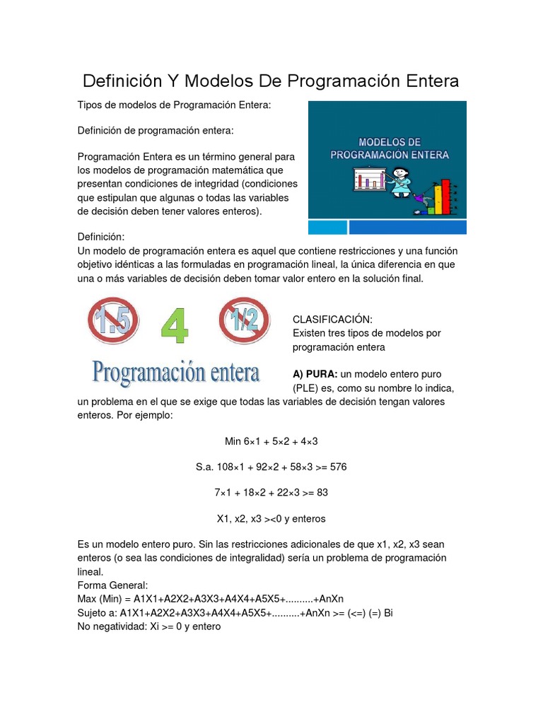 Definición y Tipos de Programación Entera | PDF | Programación lineal ...