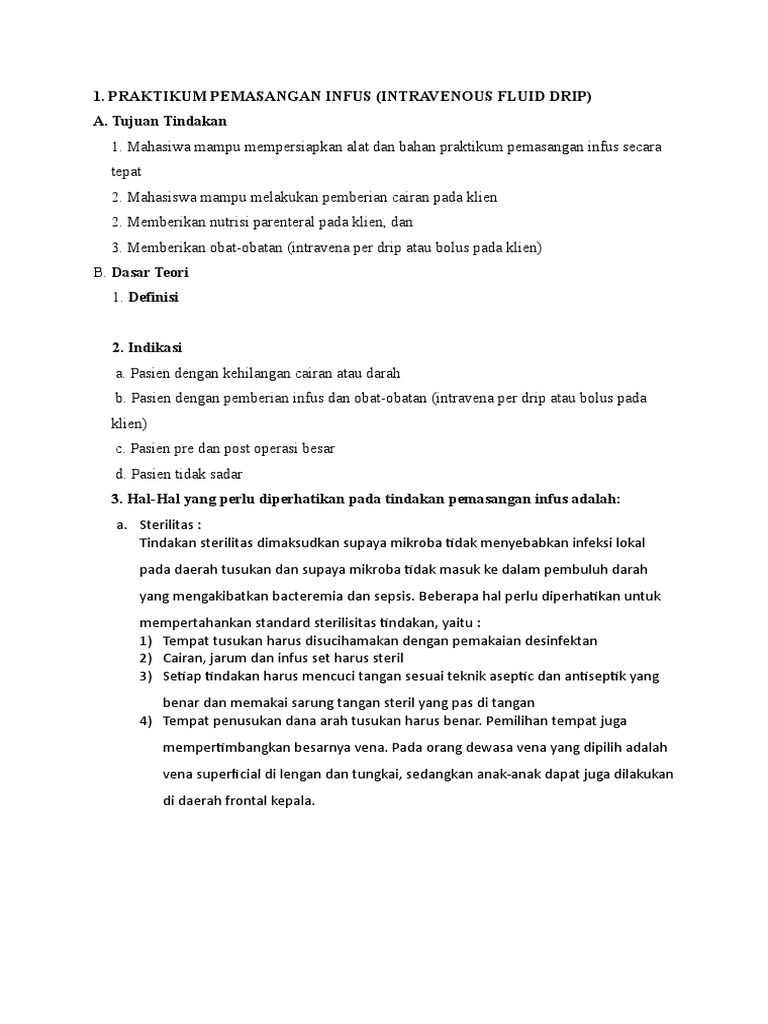 Standar Prosedur Operasional Pemasangan Infus | PDF