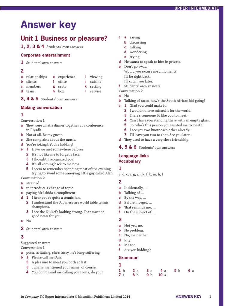 IC3 Upp Int Answer Key | PDF | Question | Body Language