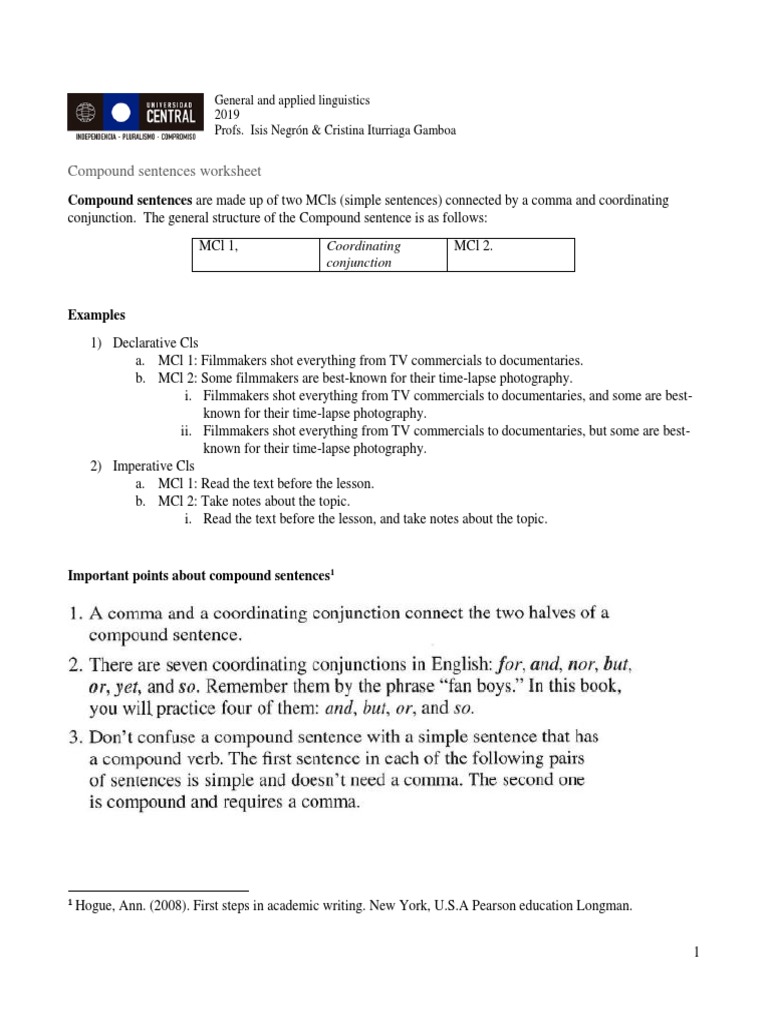 Compound Sentences Writing | PDF | English Grammar | Preposition And ...