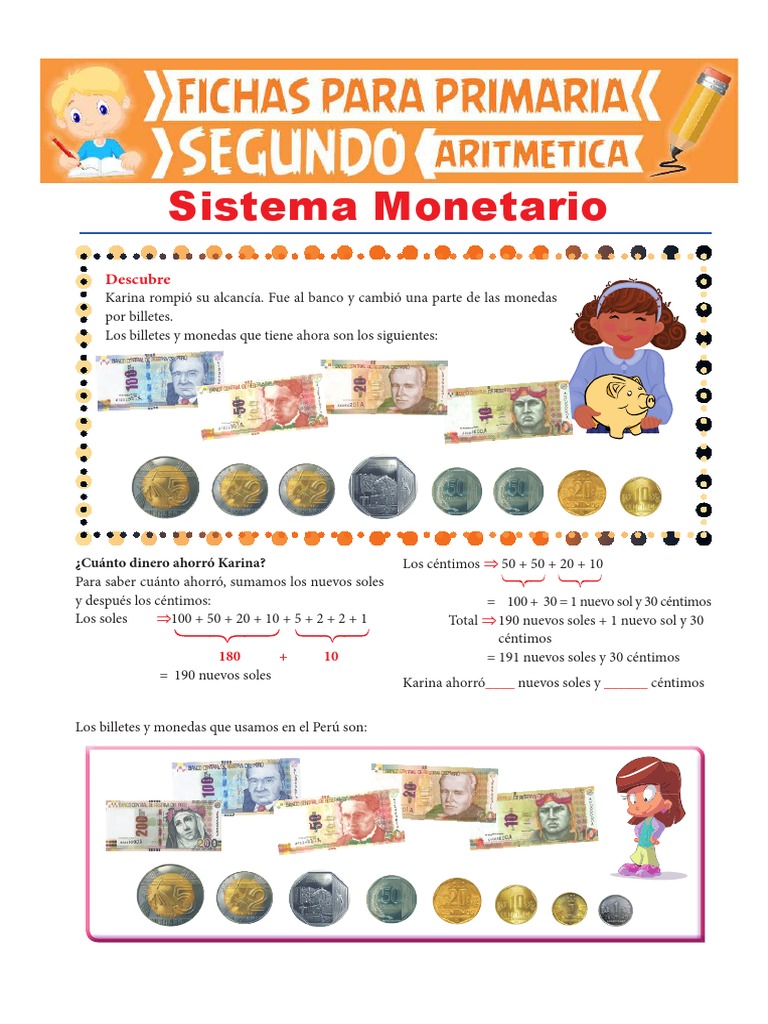 Ejercicios de Sistema Monetario para 2do Grado | PDF | Dinero | Bancario