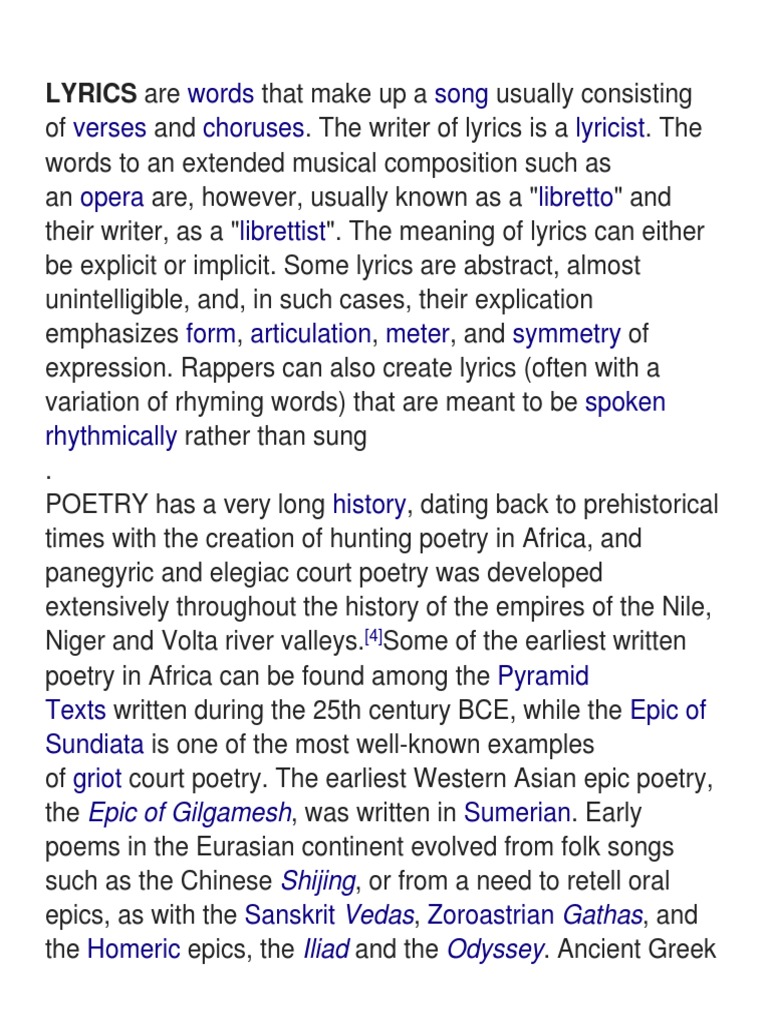 Lyrics Are: Words Song Verses Choruses Lyricist Opera Libretto ...