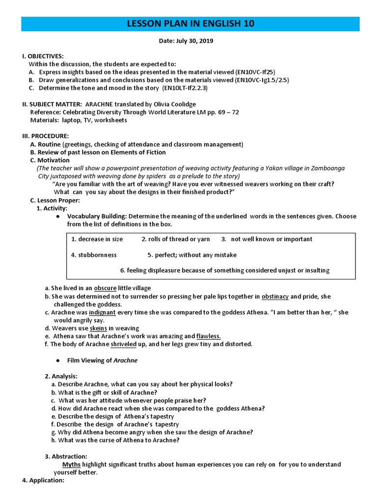 Arachne Lesson Plan | PDF | Athena | Weaving