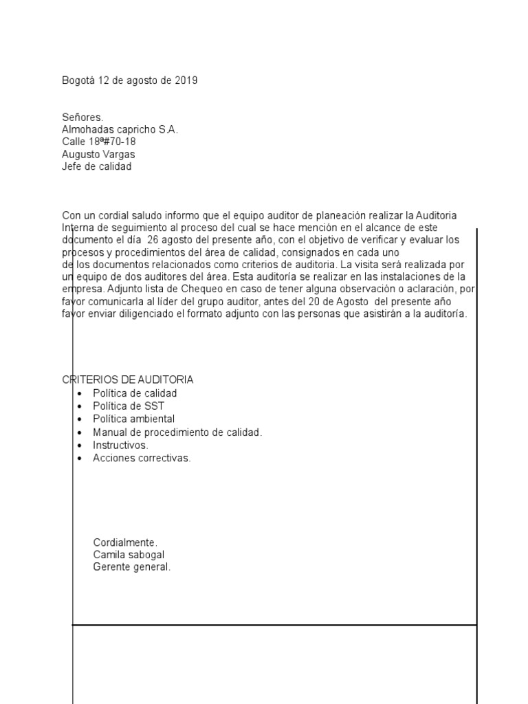 Comunicado Auditoria Interna | PDF | Auditoría | Calidad (comercial)