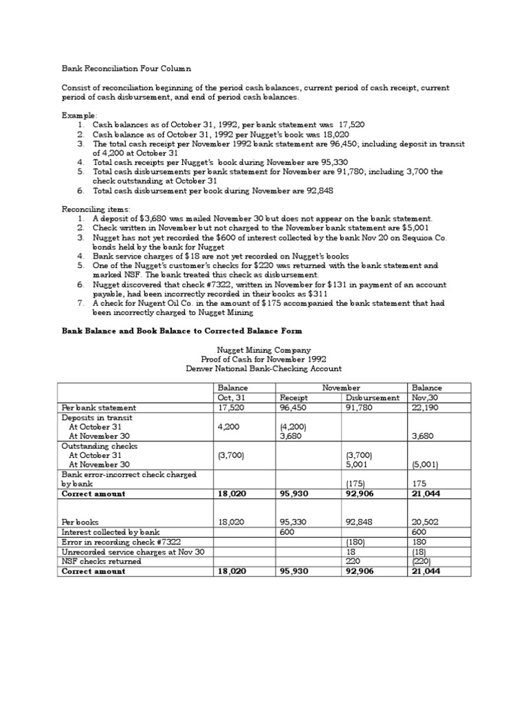 Bank Balance and Book Balance To Corrected Balance Form | PDF | Cheque ...