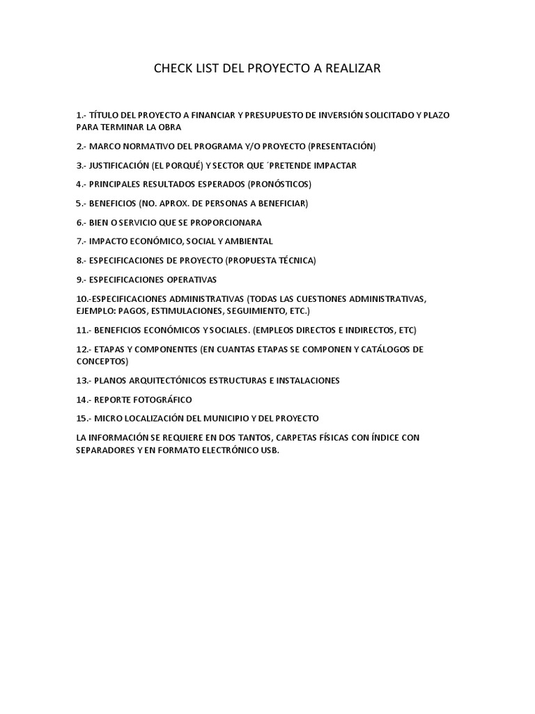 Check list proyecto municipio 40 | PDF | Presupuesto | Economias