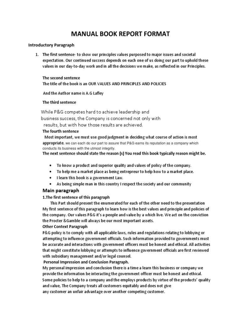 Manual Book Report Format1 | PDF | Value (Ethics) | Procter & Gamble