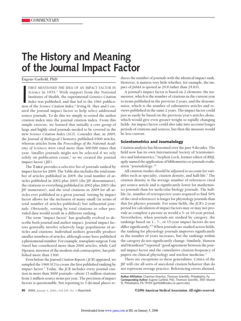 The History and Meaning of The Journal Impact Factor | PDF | Citation ...