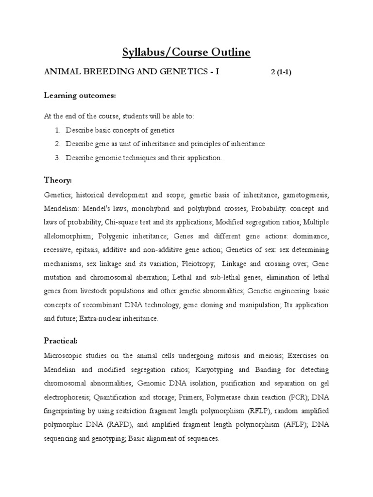 Syllabus Animal Breeding and Genetics | PDF