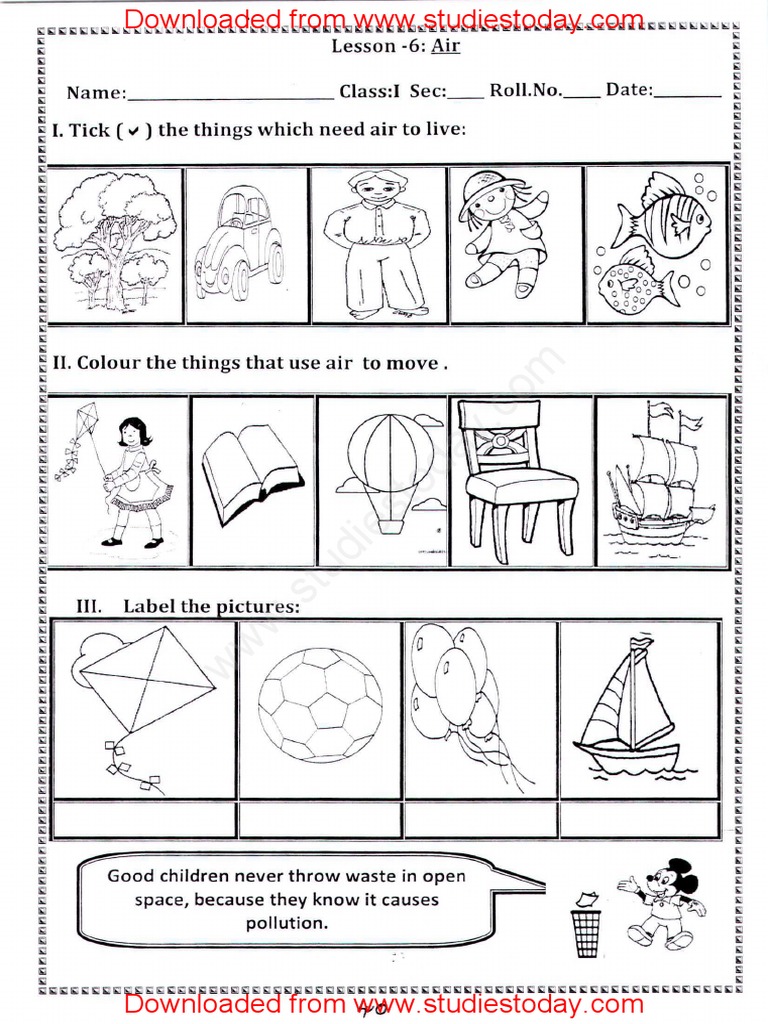 CBSE Class 1 EVS Assignment (13) - Air PDF | PDF