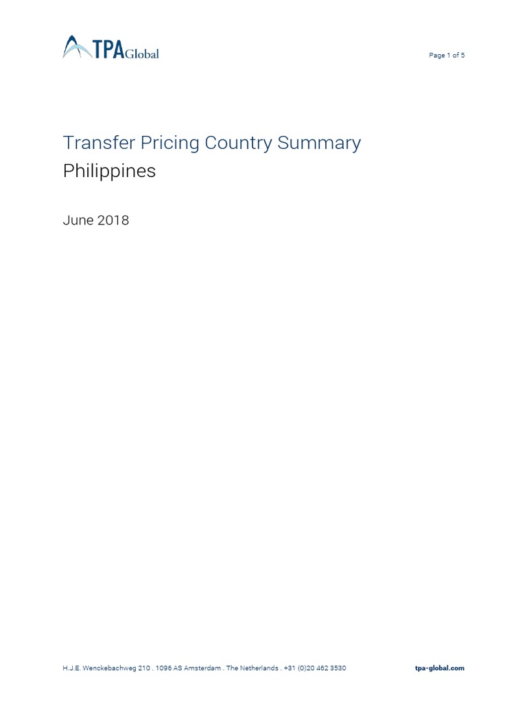 Philippines Transfer Pricing Summary PDF Government Finances Taxes