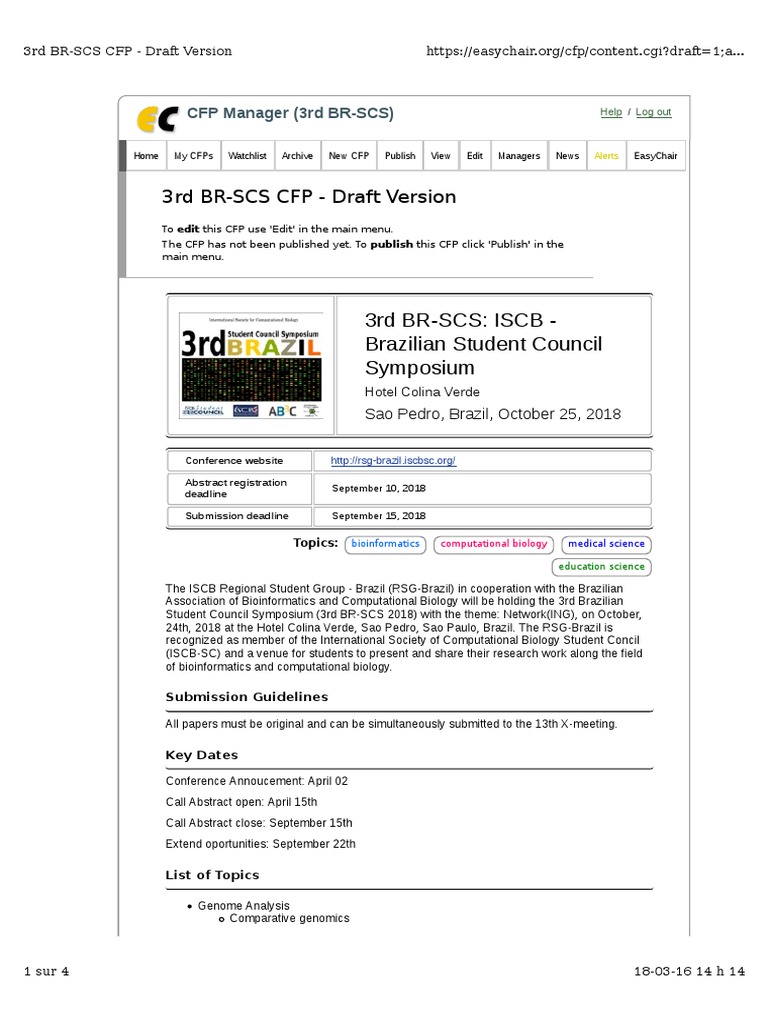 3rd BR-SCS CFP - Draft Version | Download Free PDF | Systems Biology ...