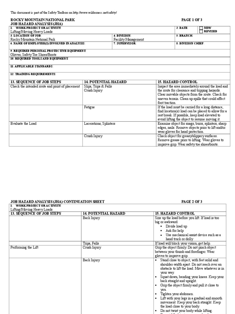 JHA Lifting-Moving Heavy Objects - ROMO | PDF | Emergency Evacuation ...