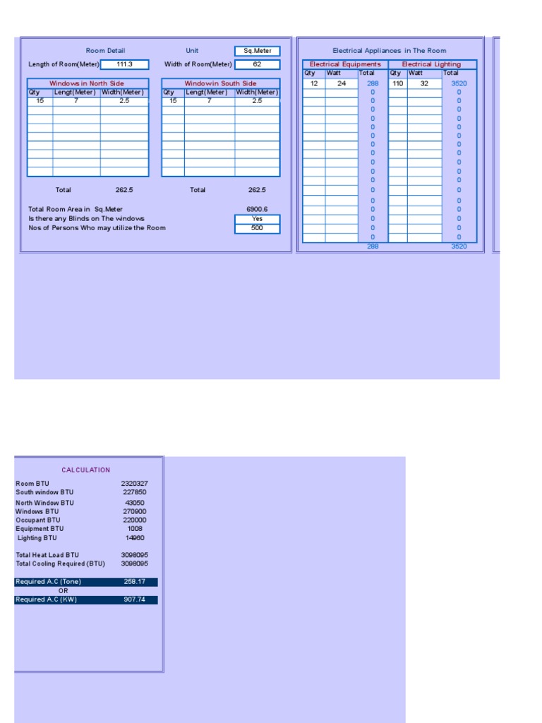 Ac Calculator Basic Spesification | PDF | Air Conditioning ...