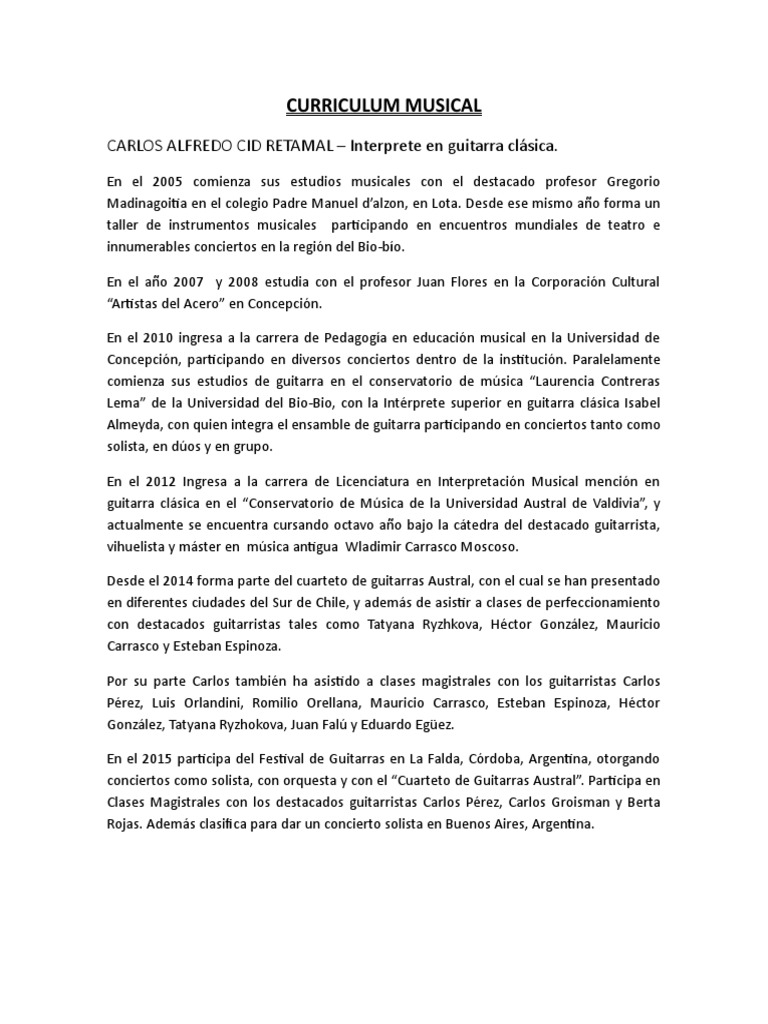Curriculum Musical | PDF | Guitarras | Las artes escénicas