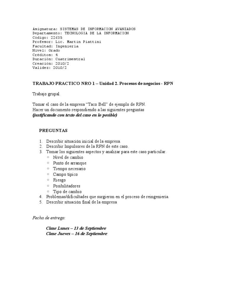 TP1 Trabajo Practico Nro 1 - 2010 Q2 | PDF