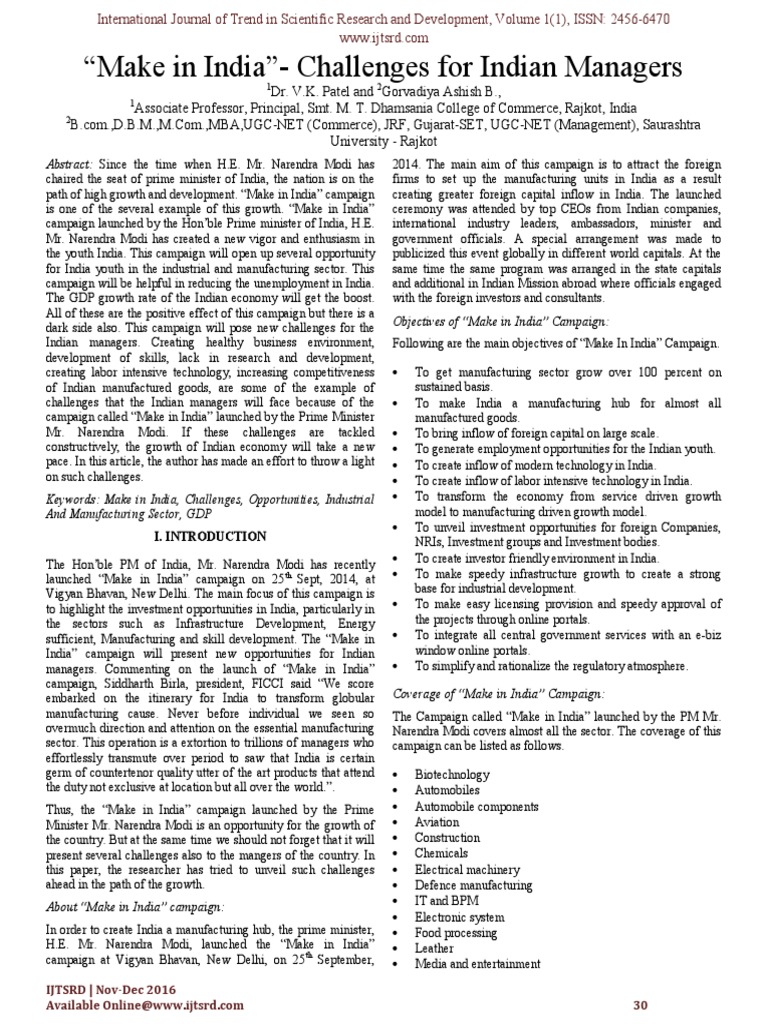 "Make in India"-Challenges For Indian Managers | PDF | Economy Of India ...