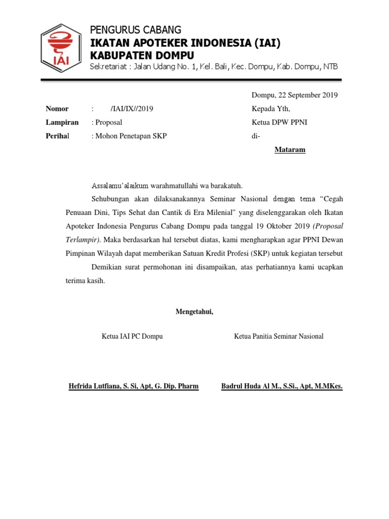 Permohonan SKP untuk Seminar IAI Dompu | PDF | Bisnis