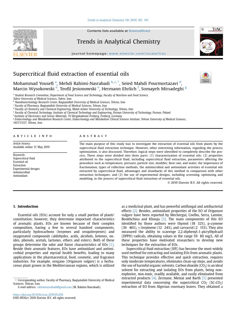 Supercritical Fluid Extraction of Essential Oils | PDF | Solubility ...