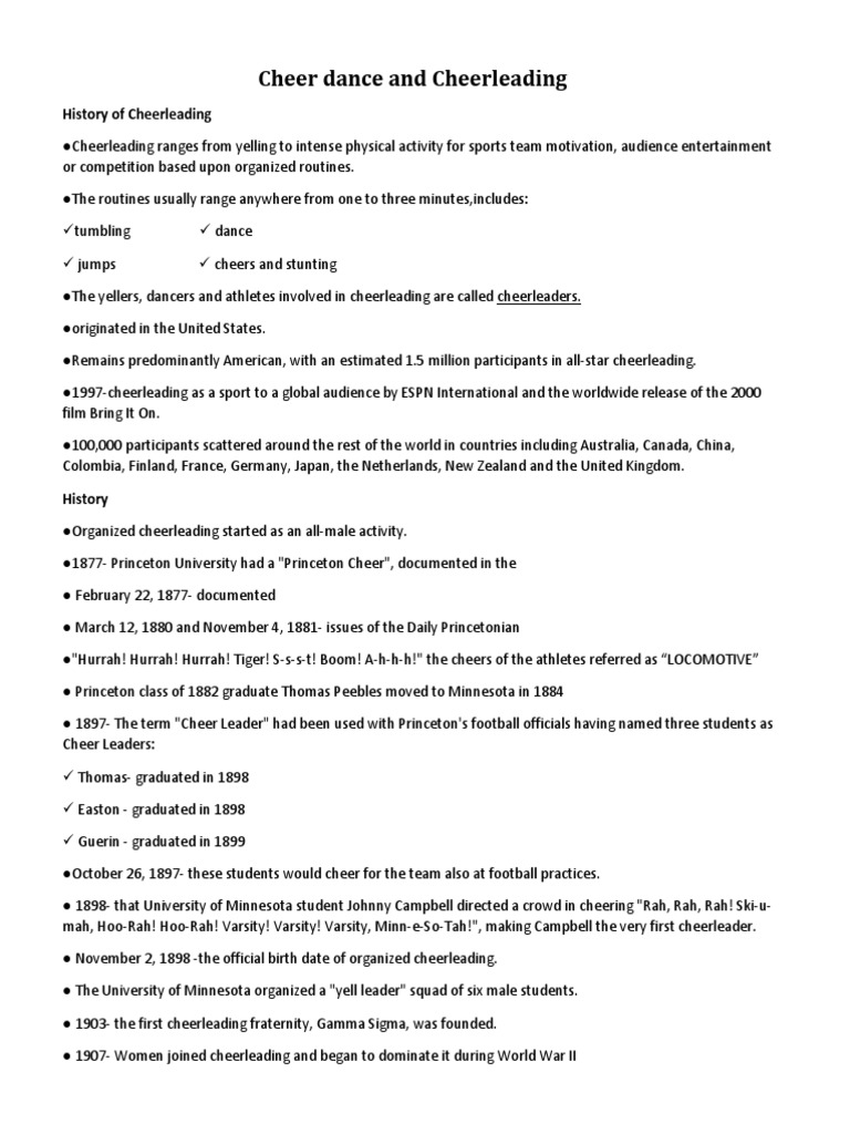 History of Cheerleading Evolution | PDF | Cheerleading | Sports Fandom