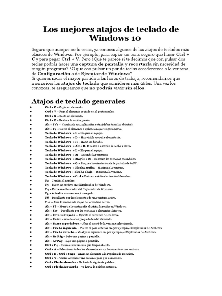 Atajos Teclado Windows 2001 | PDF | Ventana (informática) | Microsoft ...