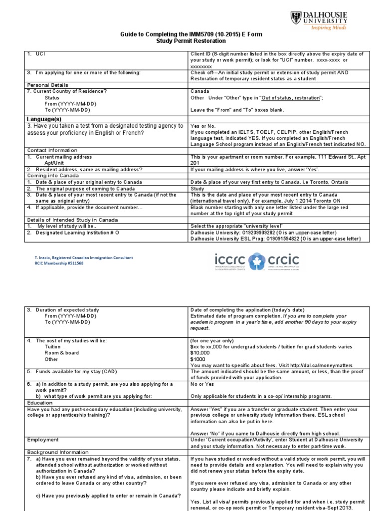 Guide to Completing the IMM 5709 Form Restoration March 1 2016 ...