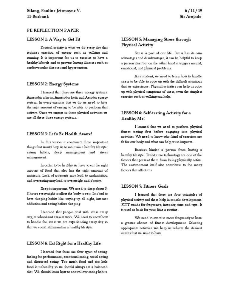 Pe Reflection | Download Free PDF | Physical Fitness | Stress (Biology)