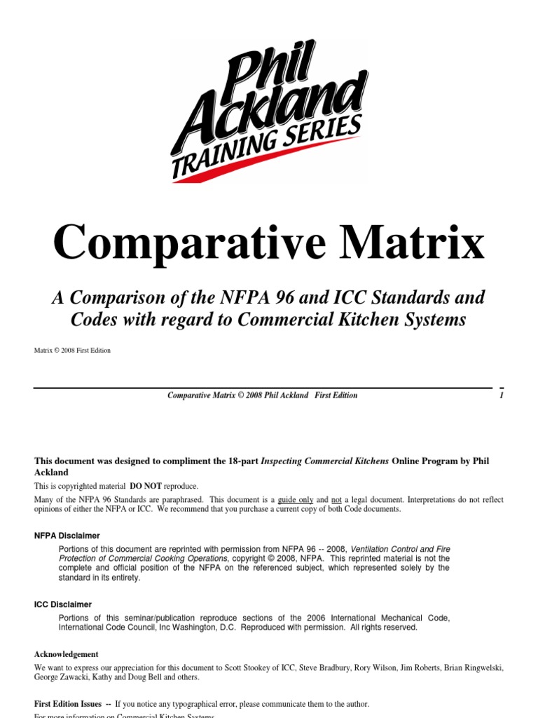 Comparative Matrix: A Comparison of The NFPA 96 and ICC Standards and ...