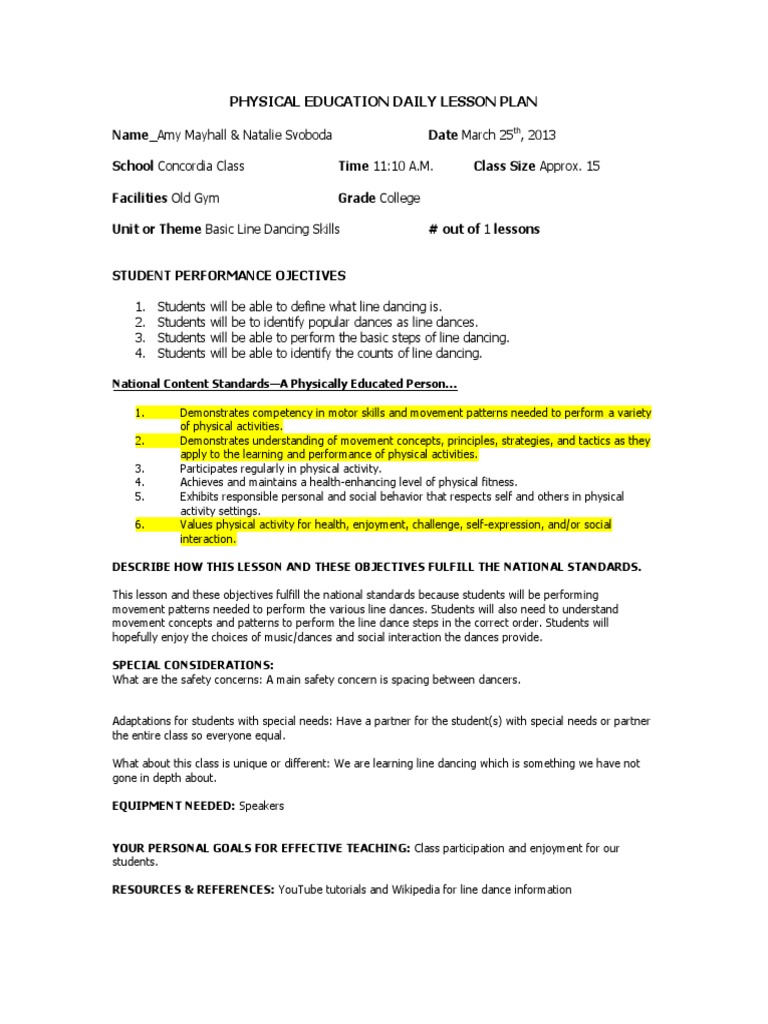 Line Dance Lesson Plan | PDF | Dances | Special Education