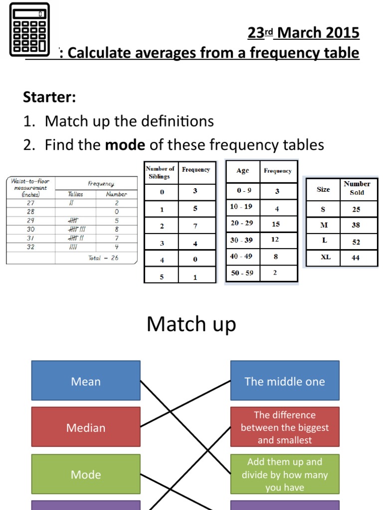 Averages From Frequency Tables | Download Free PDF | Median | Mean