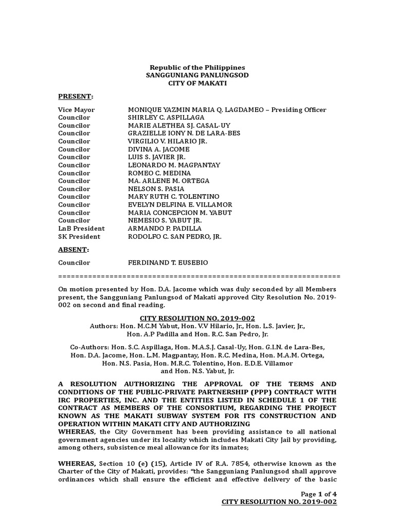 City Resolution DRAFT Makati Subway | PDF | Prison | Social Institutions