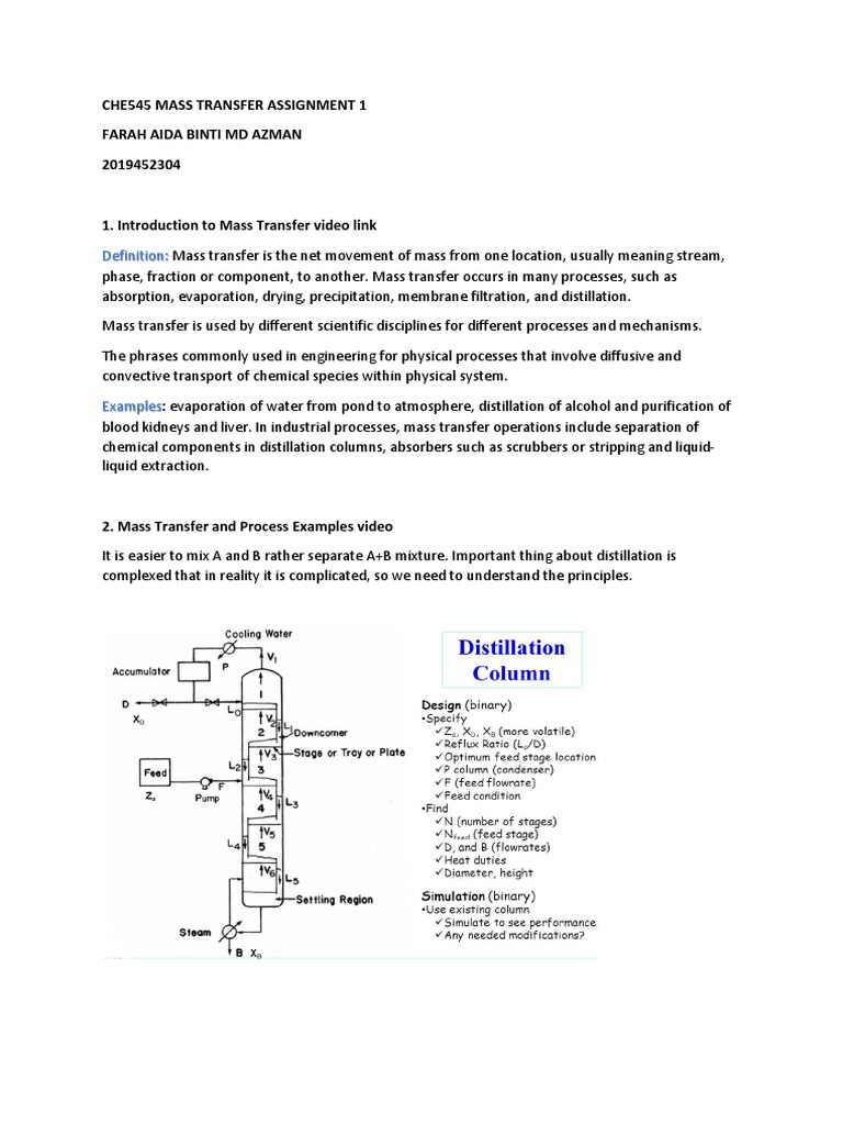 Che545 Mass Transfer Assignment 1 | PDF | Mass Transfer | Diffusion