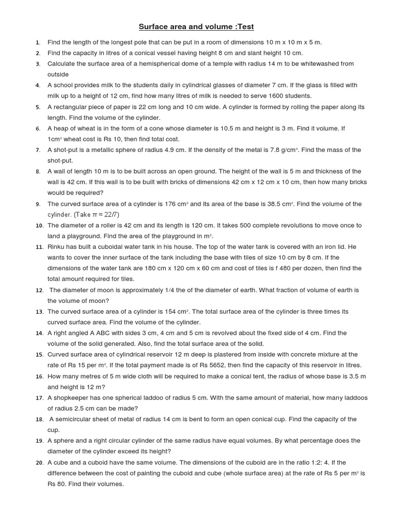 Surface Area and Volume | PDF | Volume | Area