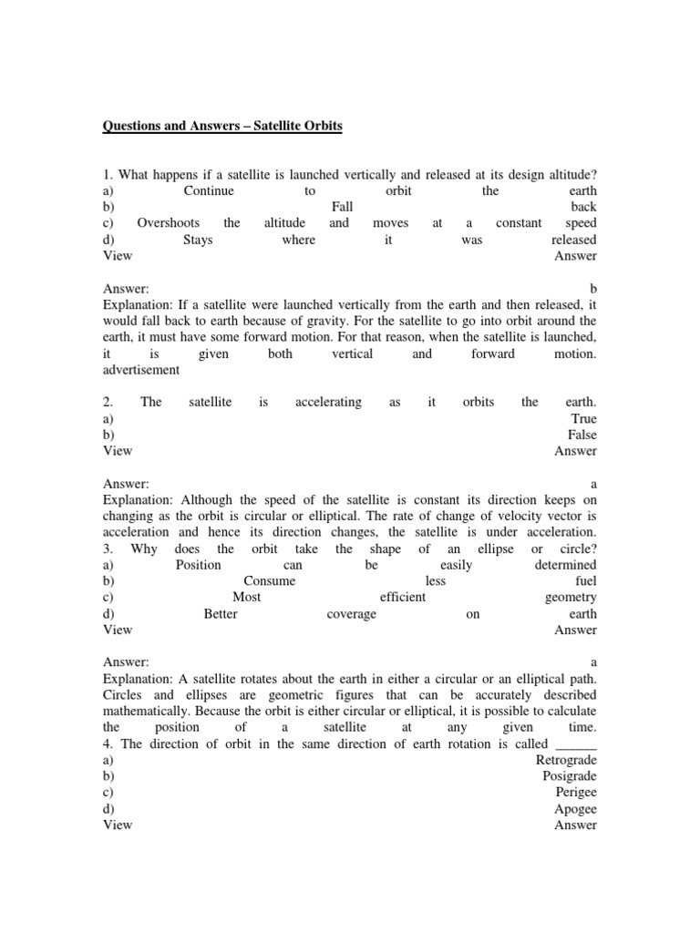 Questions and Answers - Satellite Orbits | Download Free PDF | Orbit ...