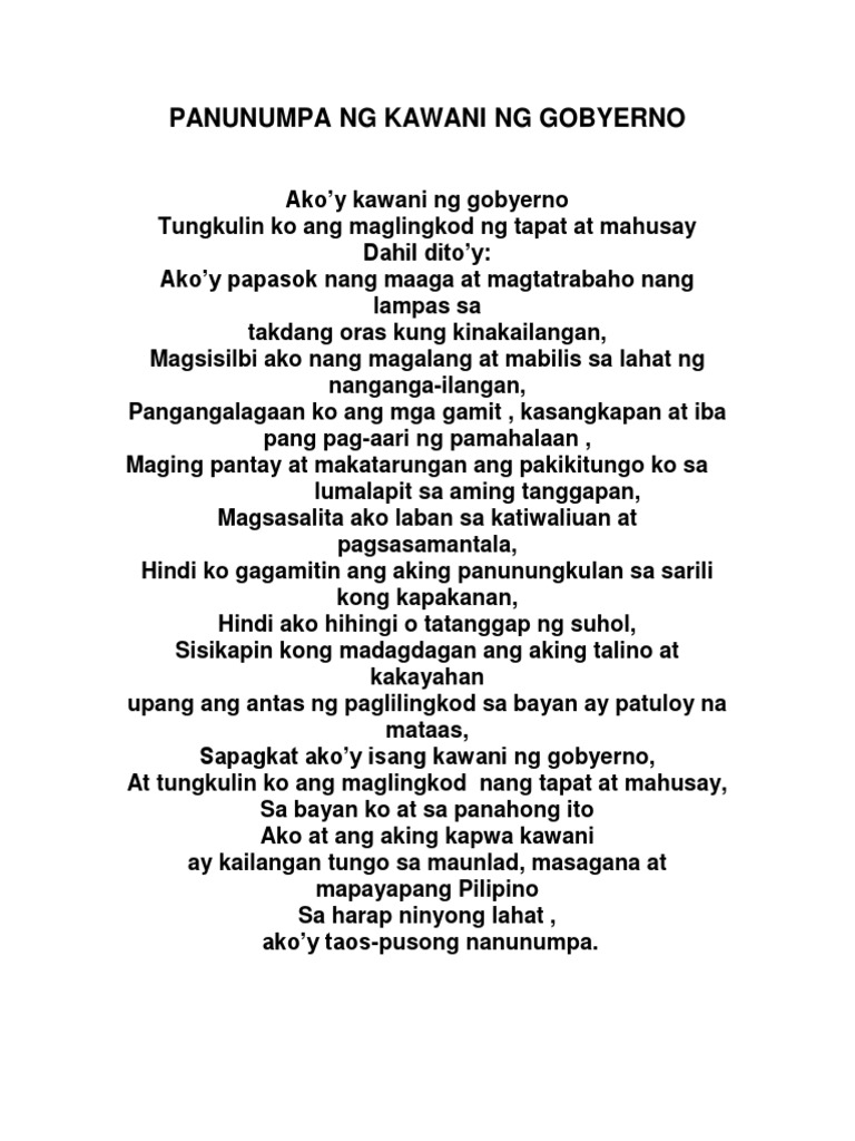 Panunumpa NG Kawani NG Gobyerno | PDF