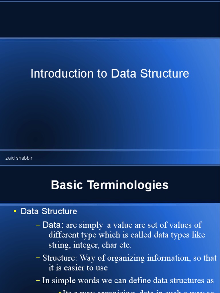 Introduction To Data Structure: Zaid Shabbir | PDF | Vertex (Graph Theory) | Array Data Structure