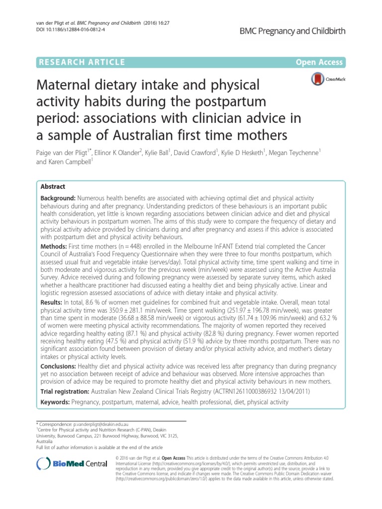 Maternal Dietary Intake and Physical Activity Habits During The ...