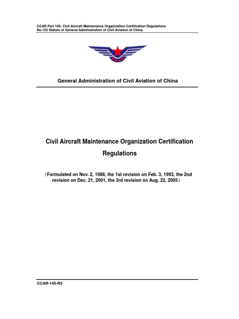 Civil Aircraft Maintenance Organization Certification (CCAR-145) | PDF ...