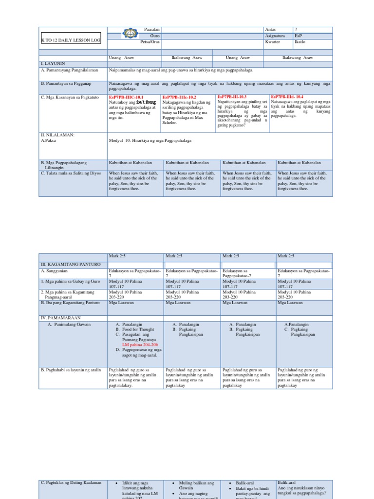 DLL Edukasyon Sa Pagpapakatao Grade7 Quarter3 Week10 (Palawan Division ... DLL Edukasyon Sa Pagpapakatao Grade7 Quarter3 Week10 (Palawan Division ...